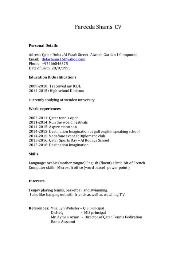 Fareeda Shams CV | DOCX