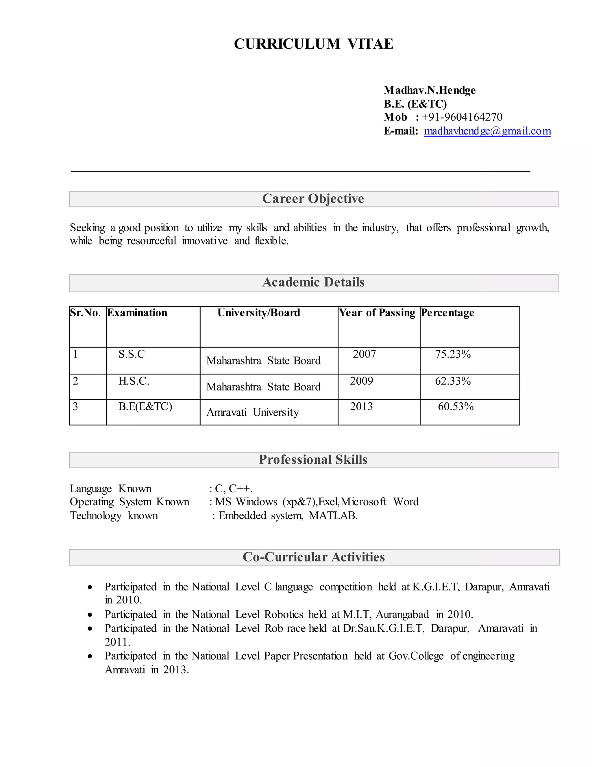 madhav updated cv | DOCX | Technology & Computing