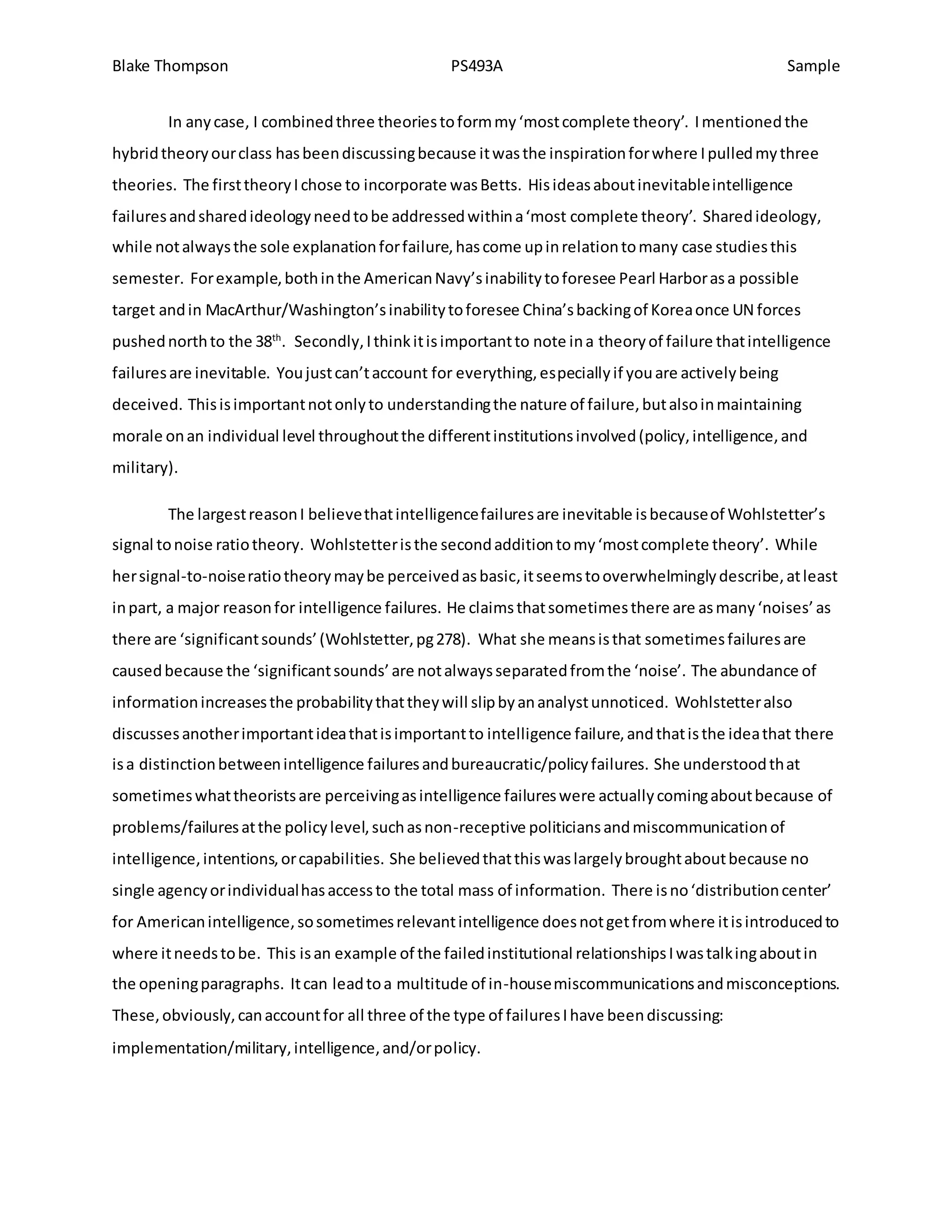 A Critical Analysis of Intelligence Failure | DOCX | Science