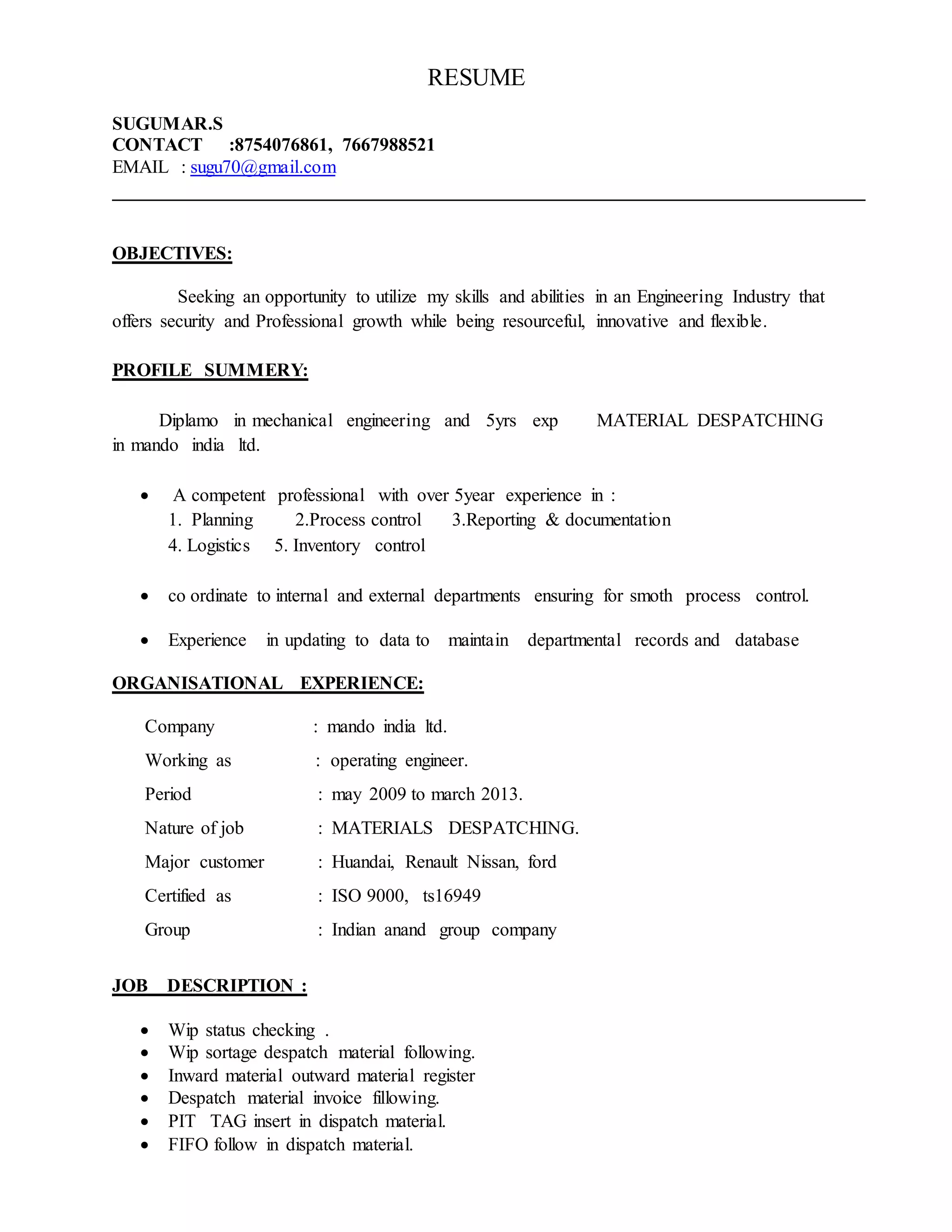 sugumar resume | PDF
