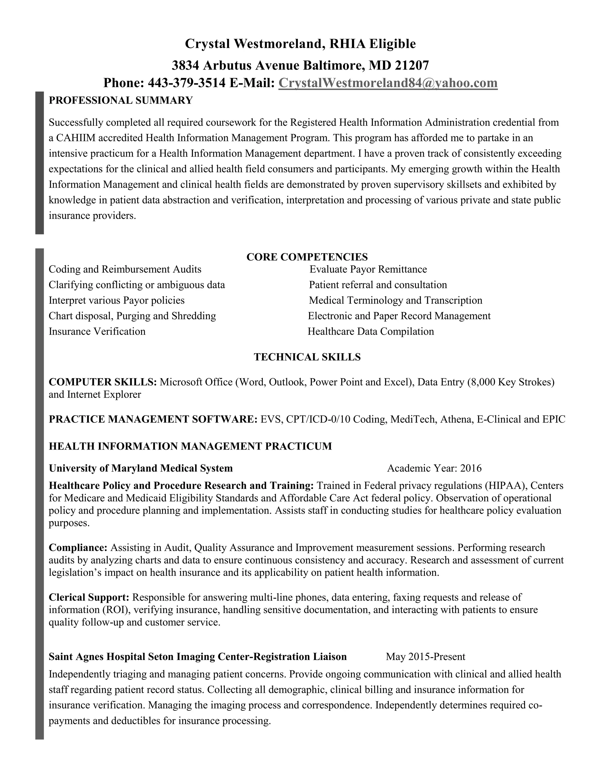 Crystal Westmoreland Resume 2016 | PDF