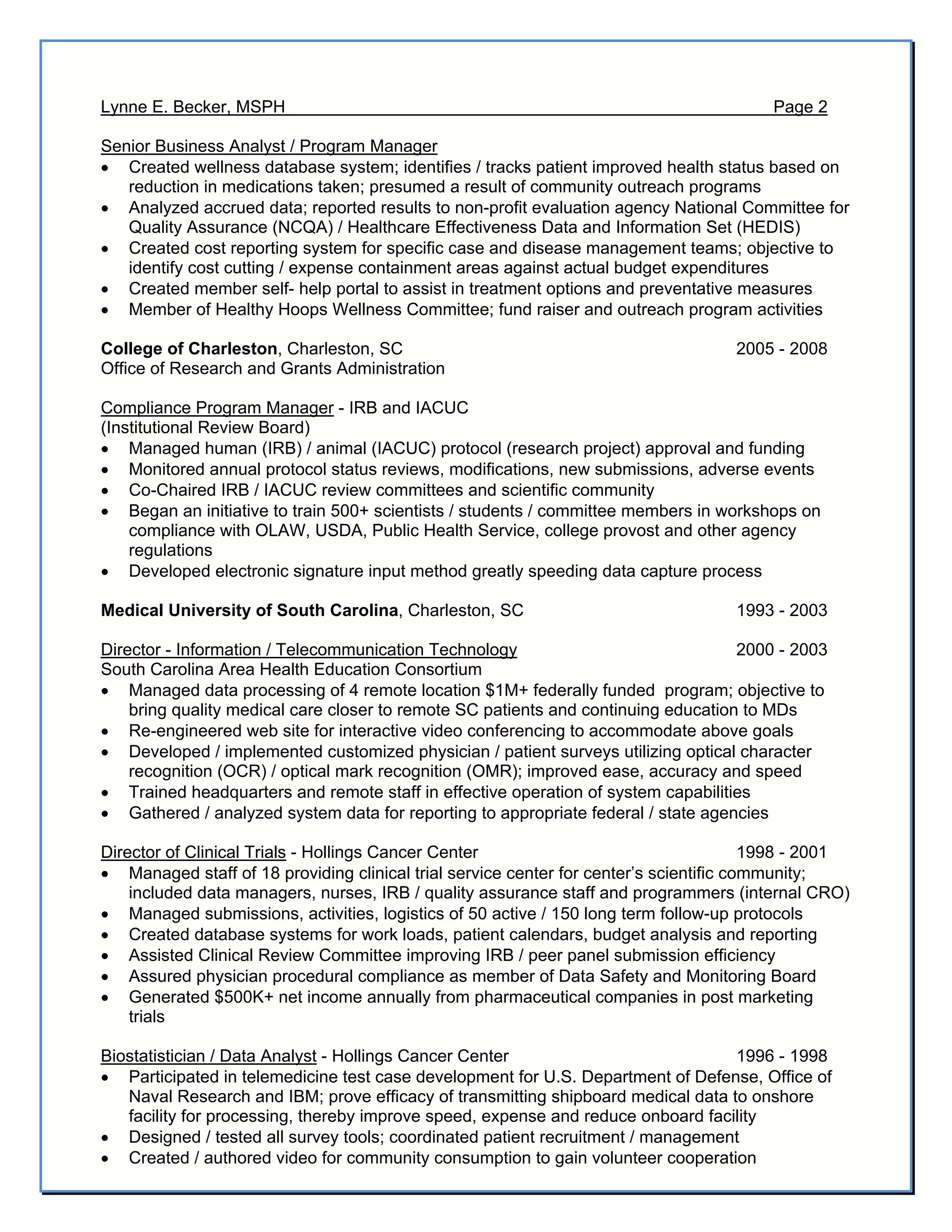 Becker, Lynne RESUME | PDF