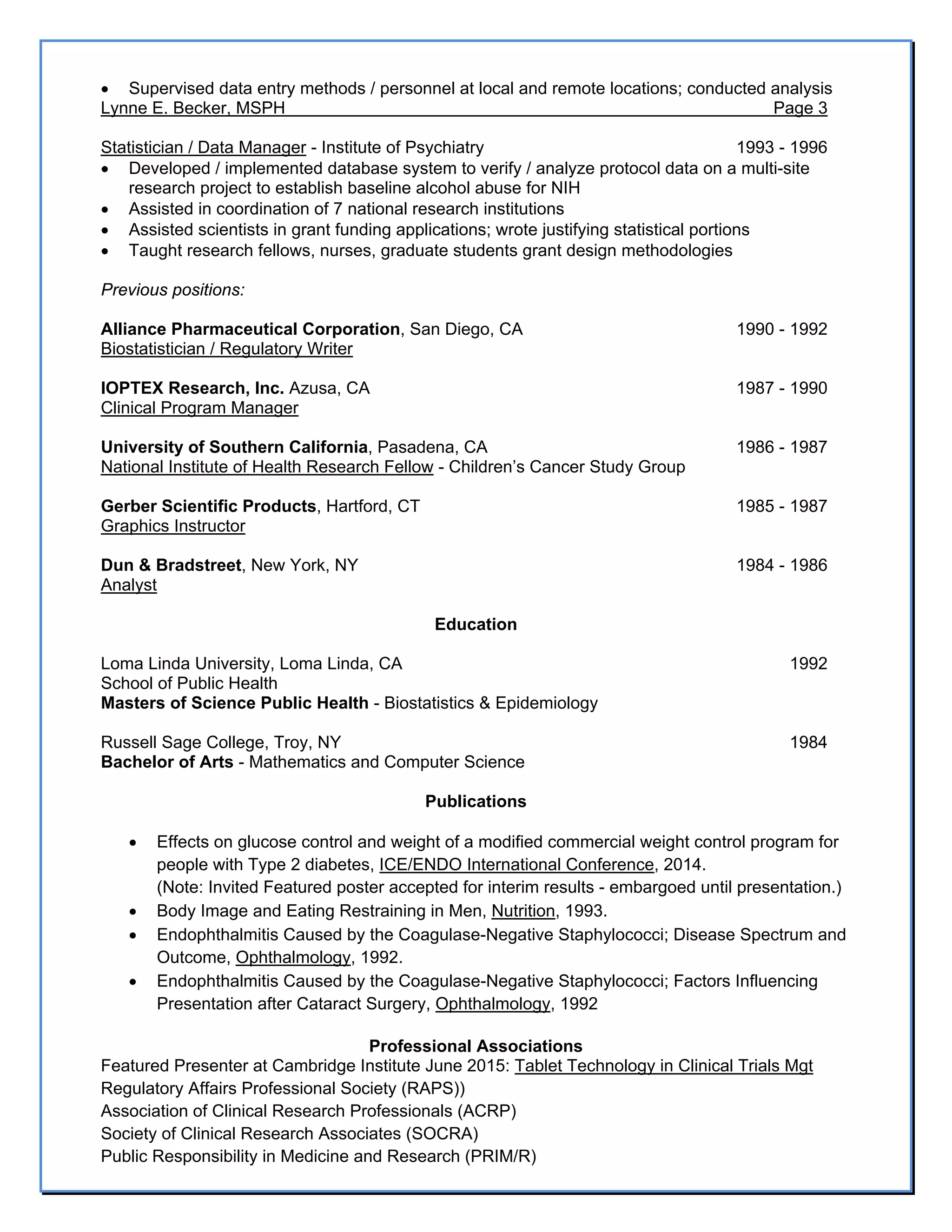 Becker, Lynne RESUME | PDF