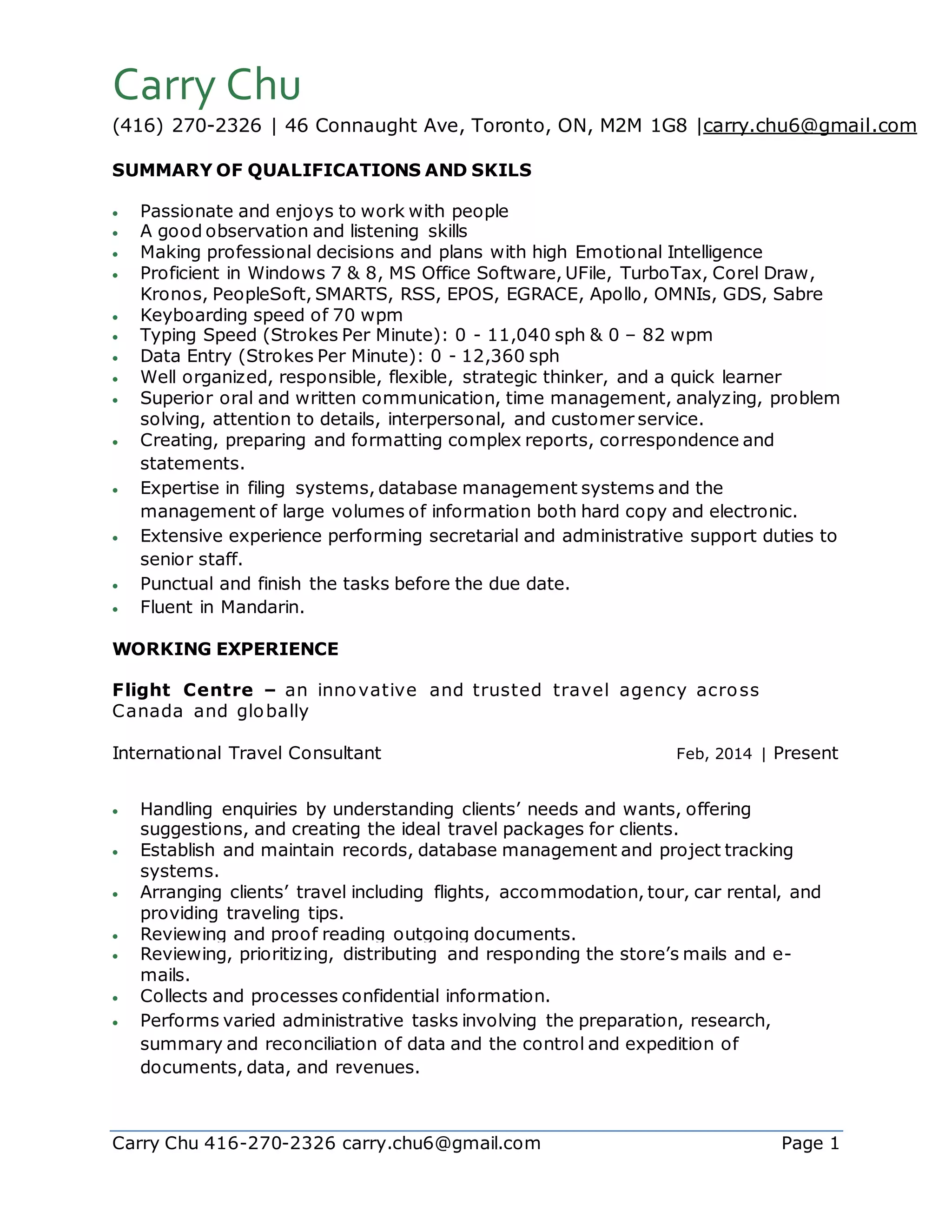 Carry Chu Resume 2014 | DOCX | Email | Internet