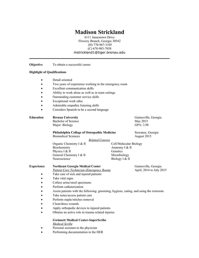 Resume Final PA school Scribe | PDF