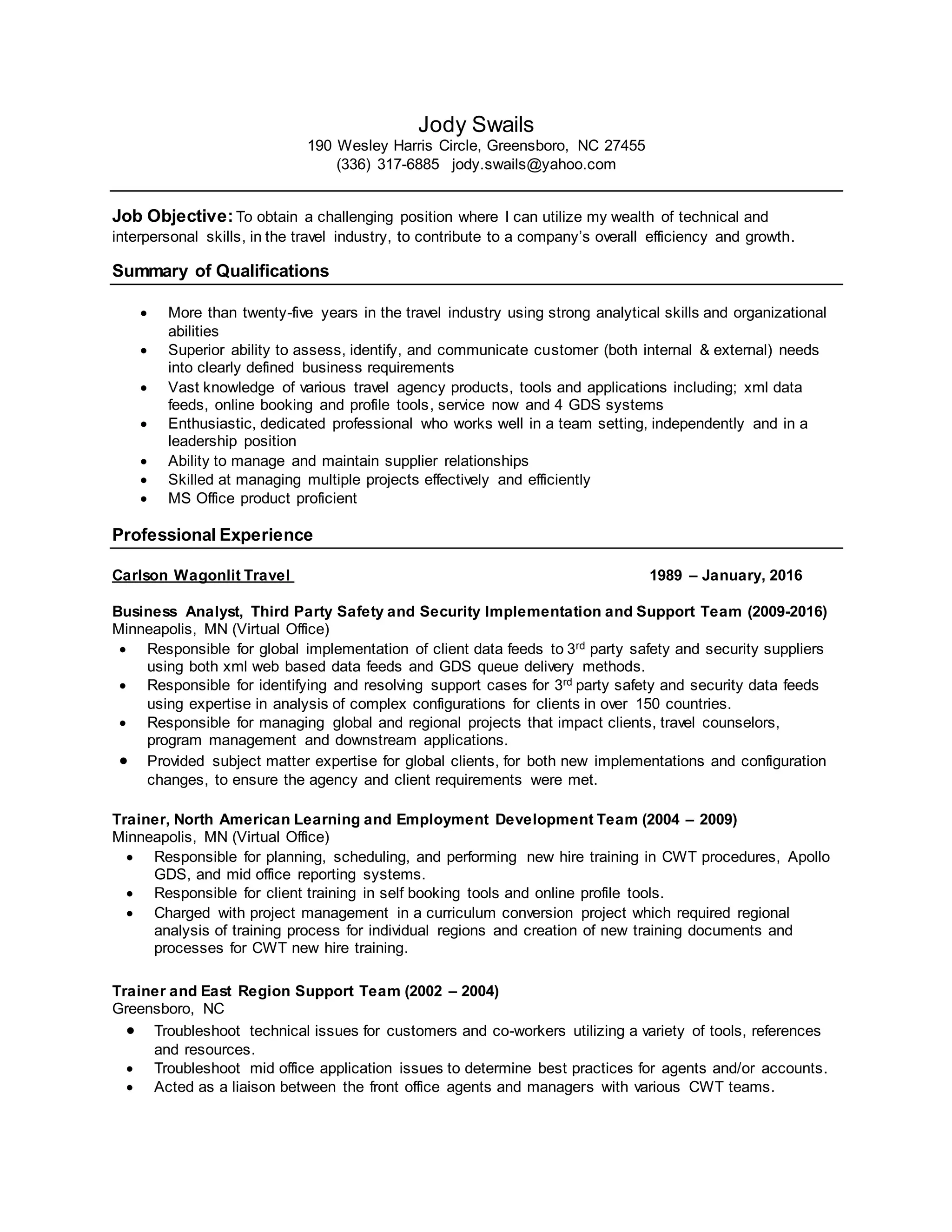 Jody Swails Resume 2016 | PDF