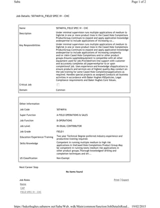 JOB DESCRIPTION BAKER 2014 | PDF