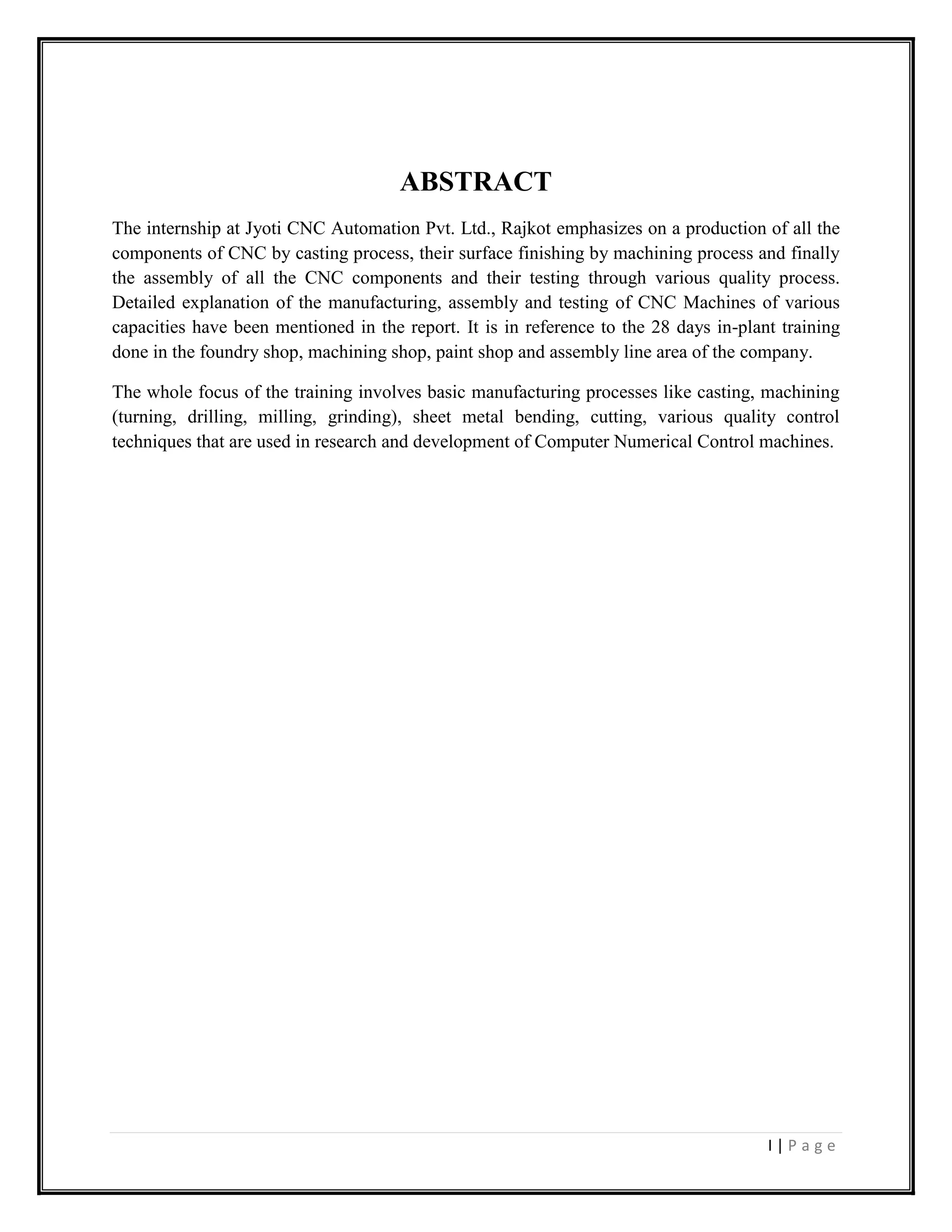 Internship Report_Jyoti CNC Automation Pvt Ltd | PDF