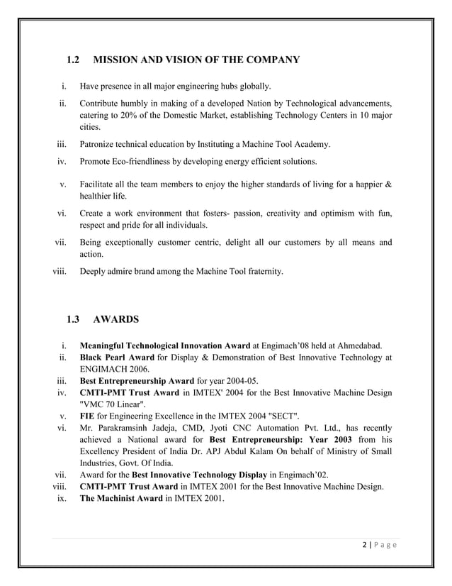 Internship Report_Jyoti CNC Automation Pvt Ltd | PDF
