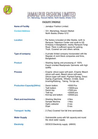 Factory profile Jamalpur Fashion Ltd | DOCX