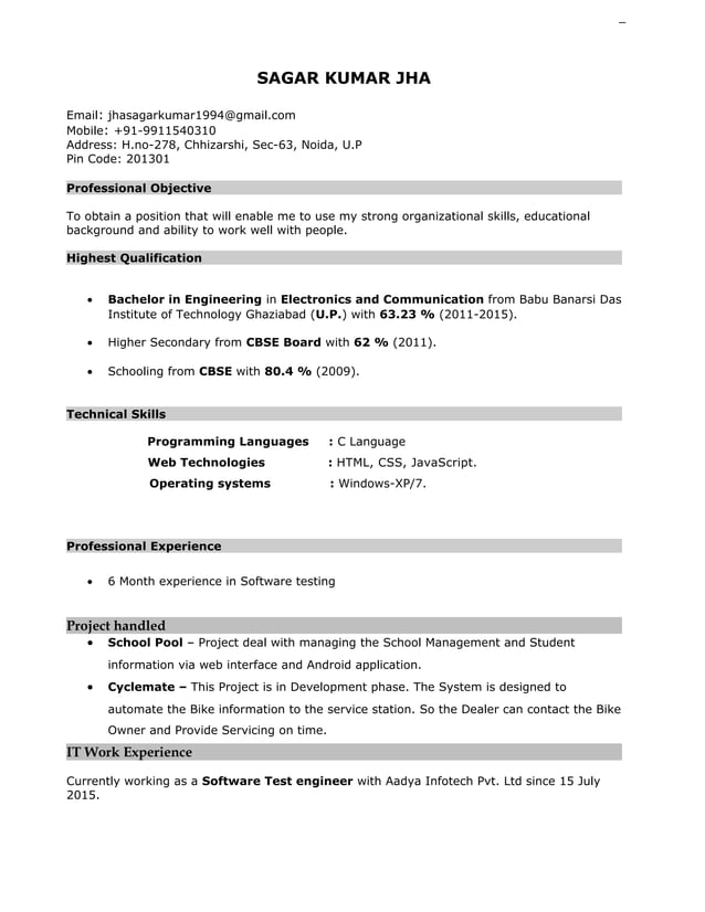 Sagar Resume | DOC