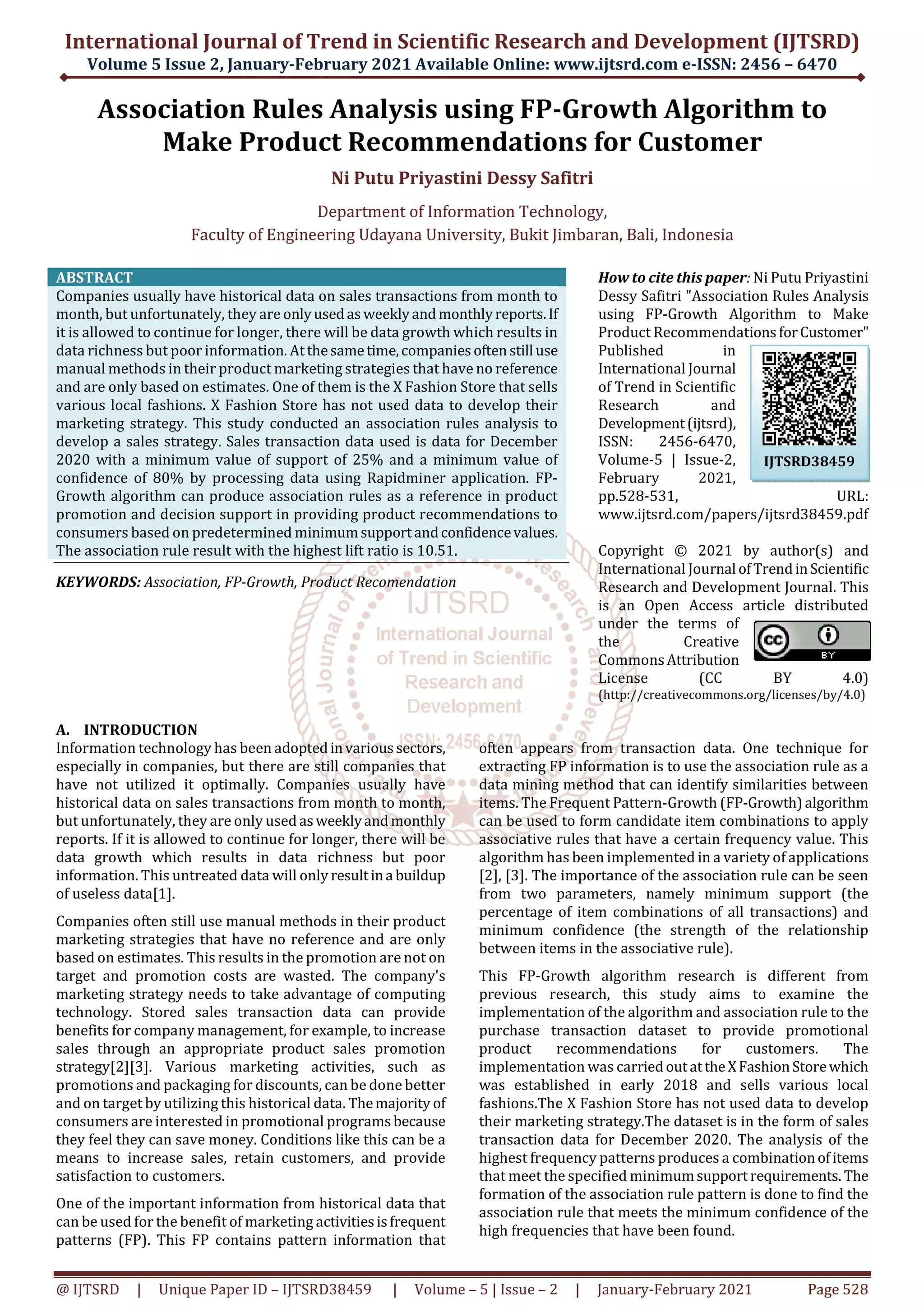 Association Rules Analysis Using Fp Growth Algorithm To Make Product 8220