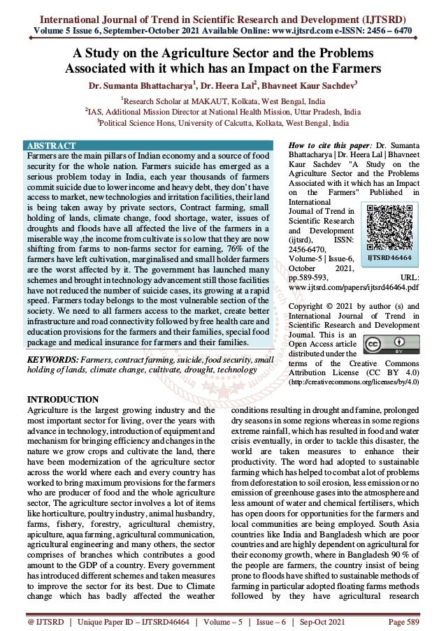 A Study on the Agriculture Sector and the Problems Associated with it ...