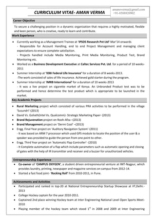 Resume- Aman Verma | PDF | Business | Business and Finance