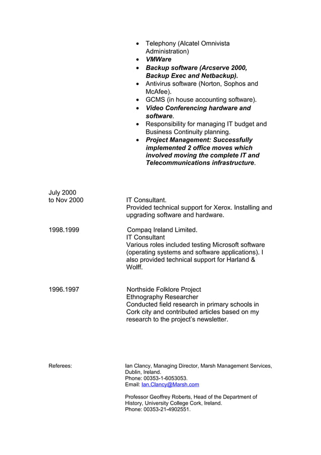 CV of Conor Kennelly | PDF