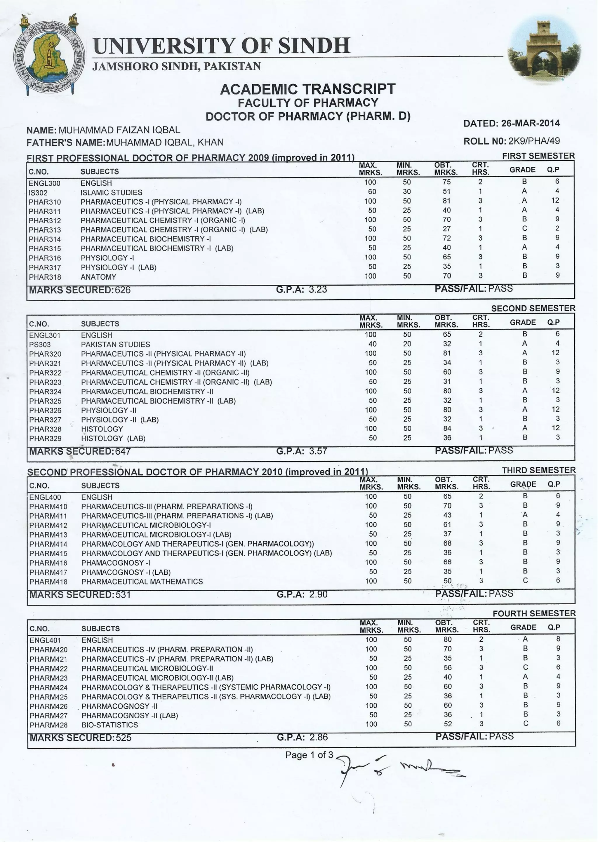 Bachelor transcript | PDF
