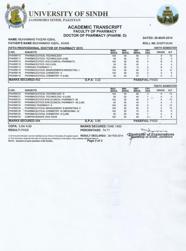 Bachelor transcript | PDF