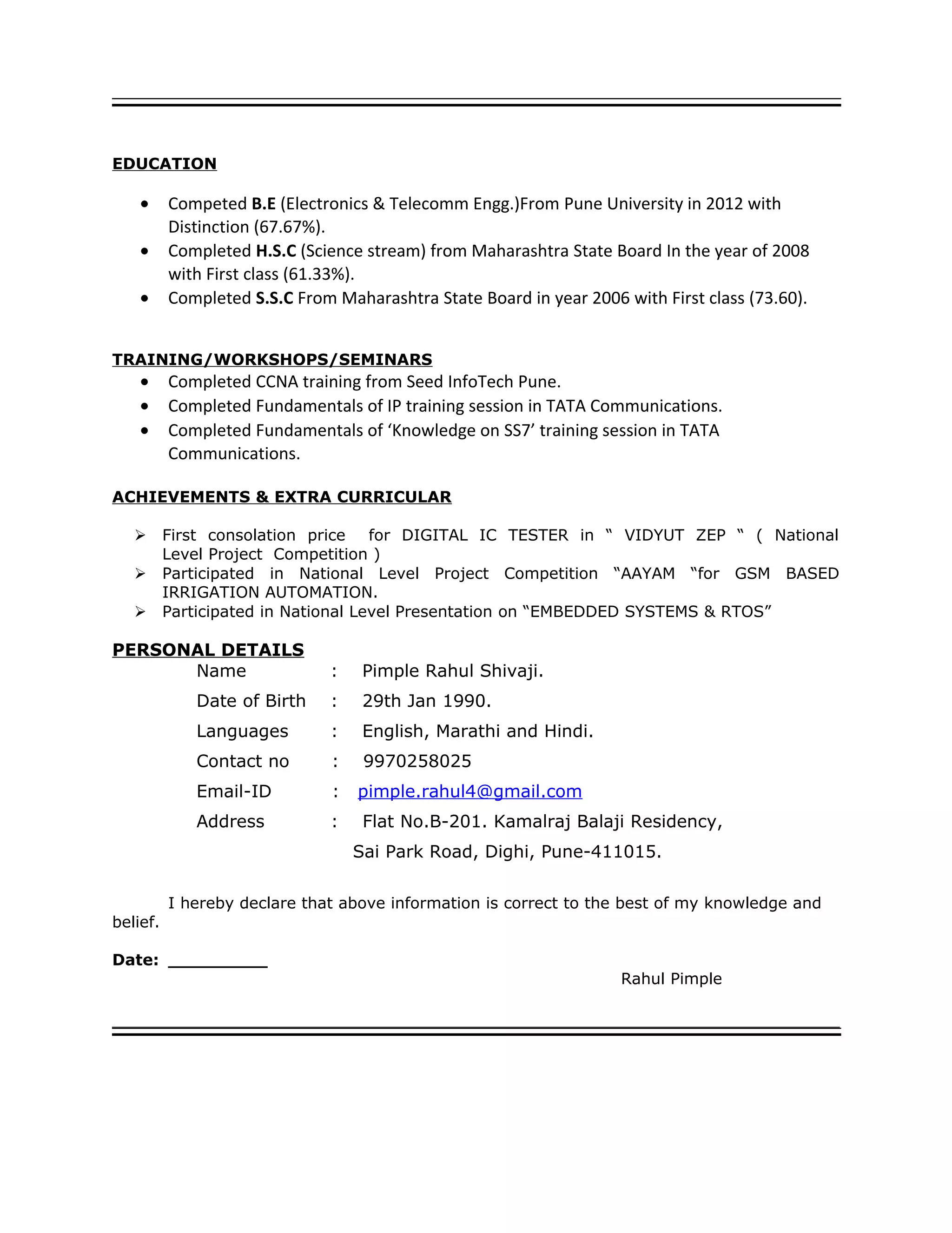 CV_Rahul Pimple_New | PDF