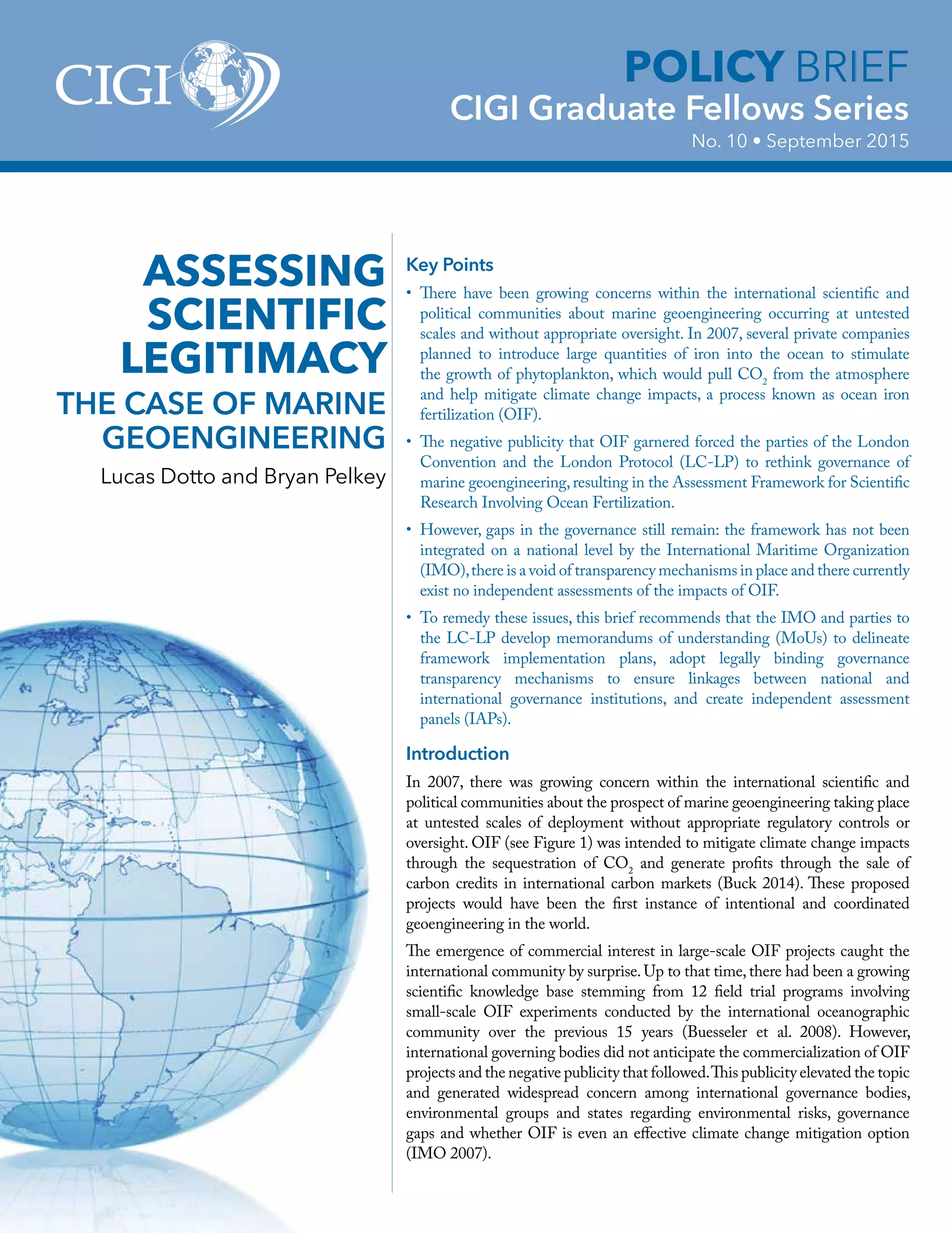 Ocean Iron Fertilization CIGI Brief | PDF