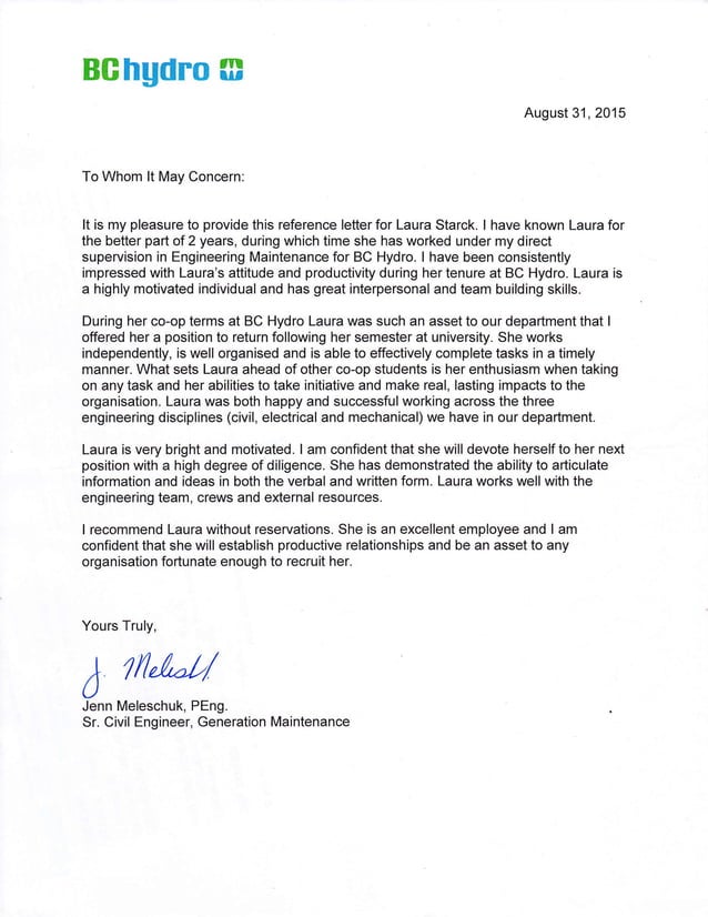 BC Hydro Reference Letter | PDF