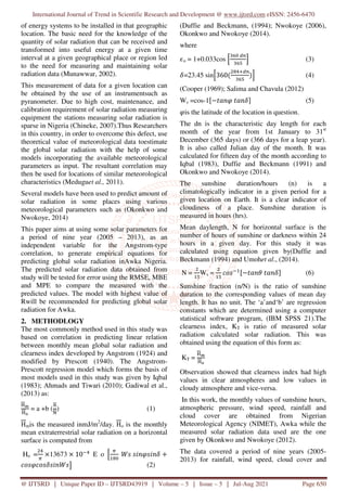 Comparative Studies of the Measured and Predicted Values of Global ...