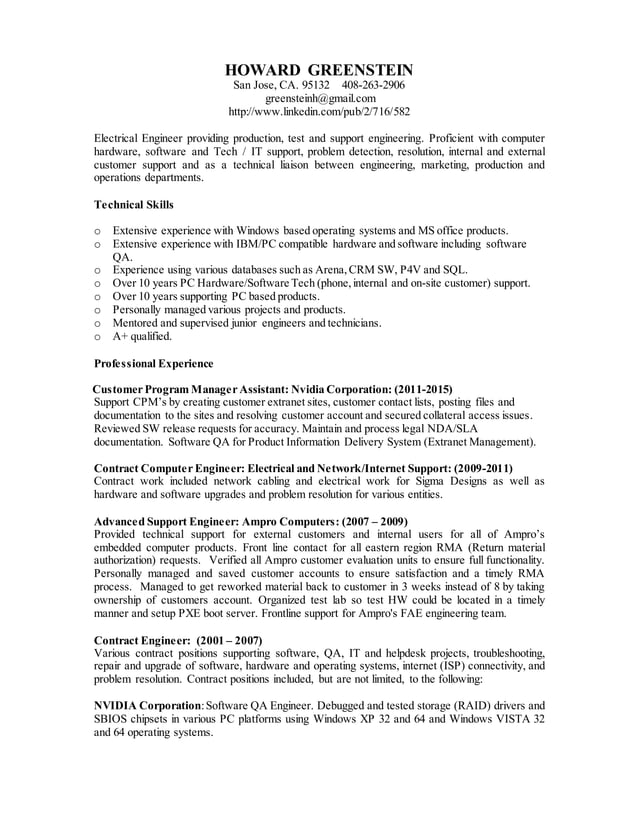 Resume Howard Greenstein | PDF