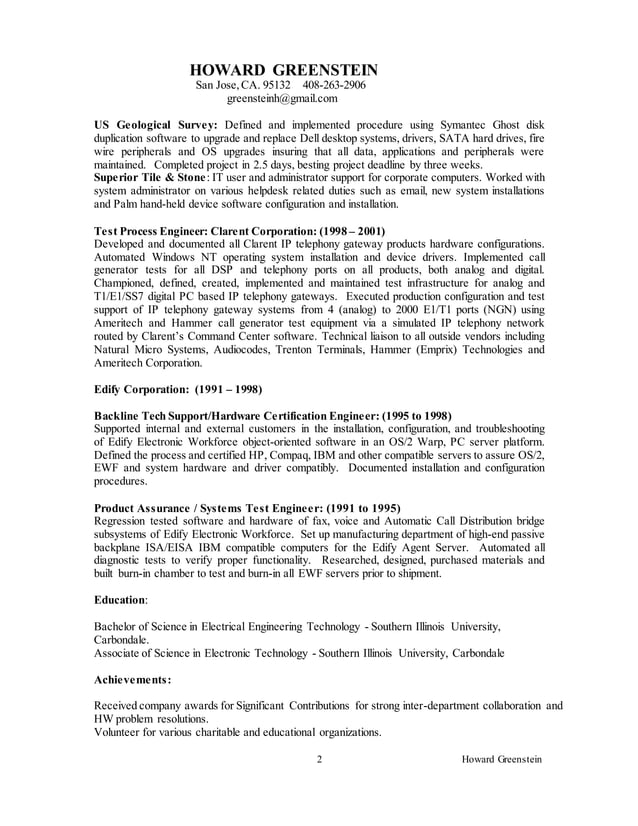Resume Howard Greenstein | PDF