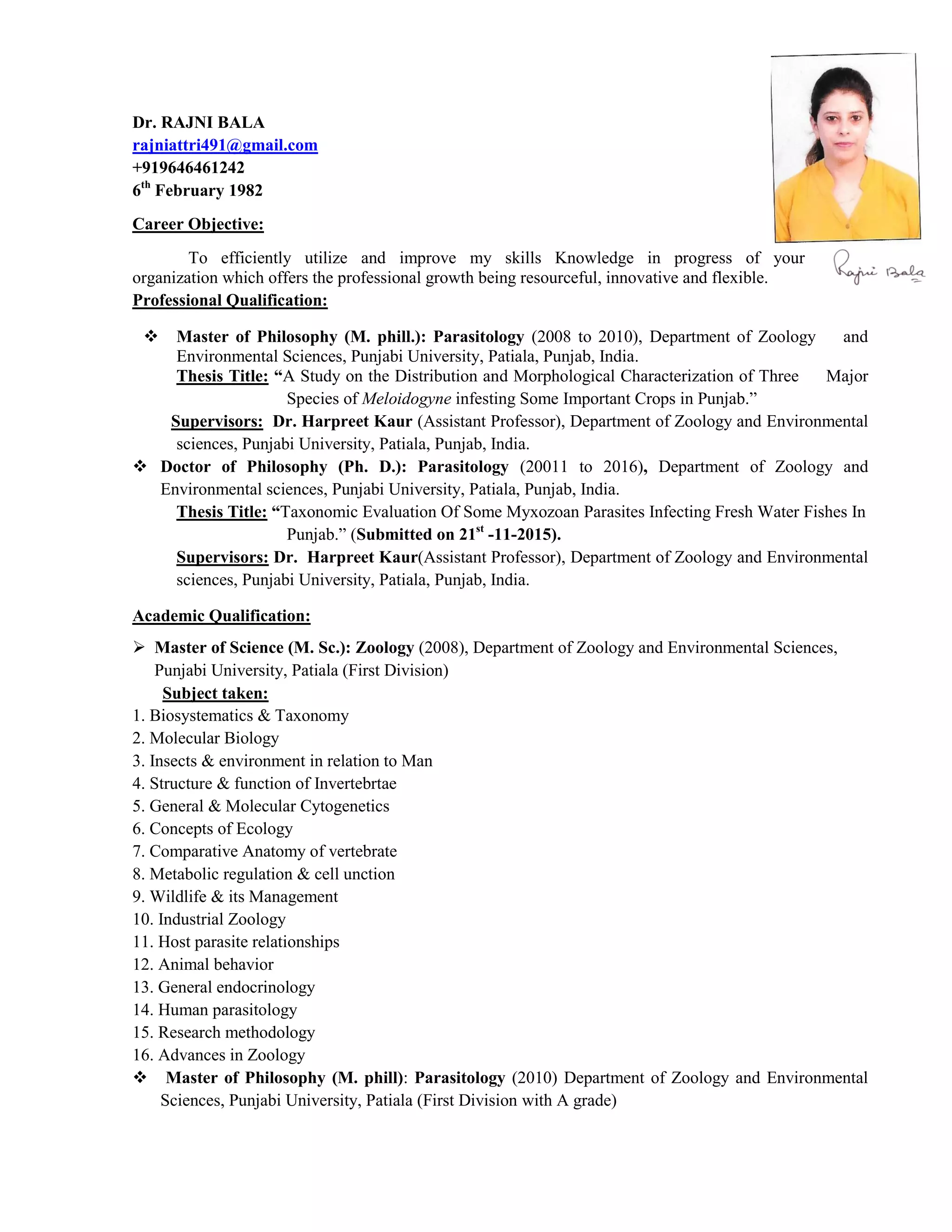 Rajni Curriculum Vitae new | PDF