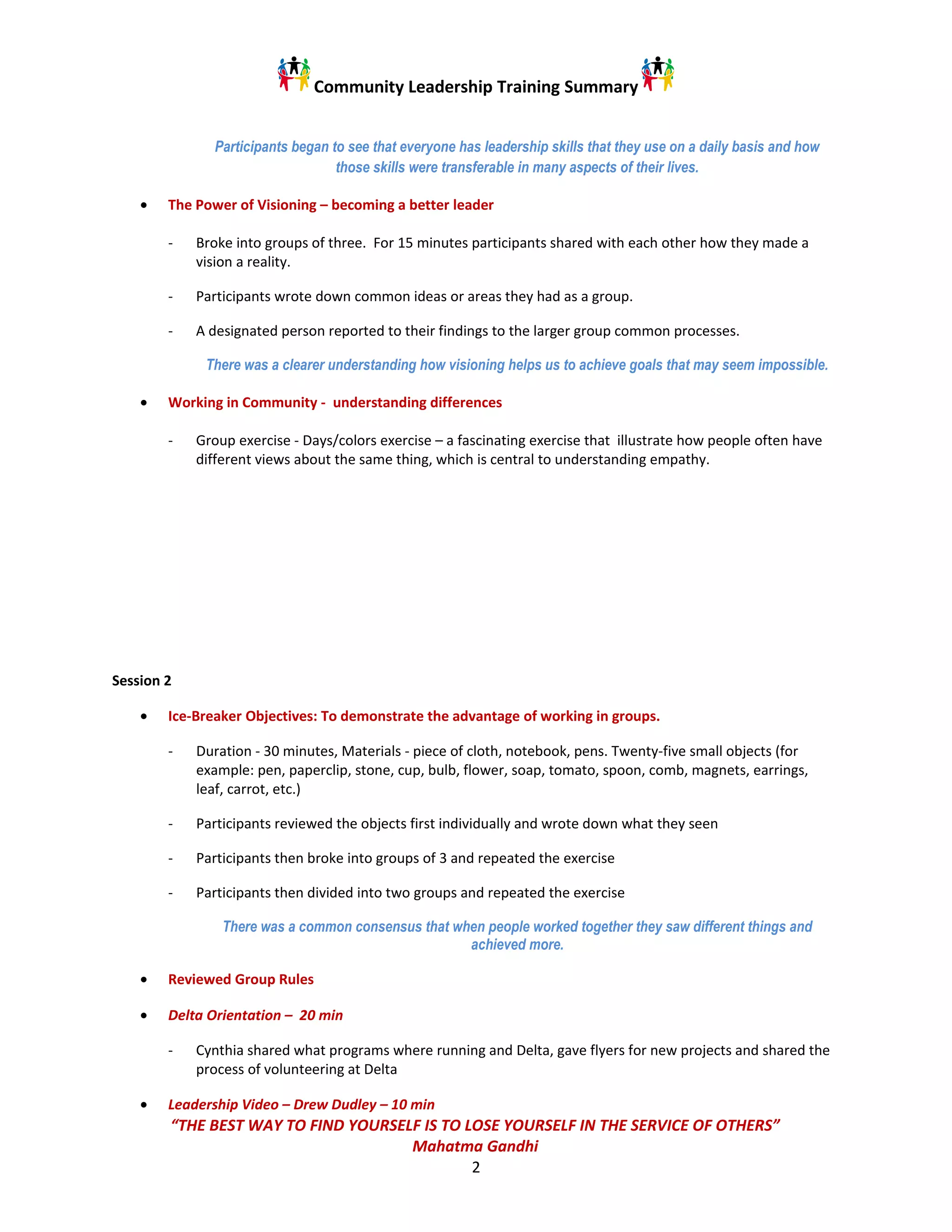 Community Leadership Training Summary | DOC