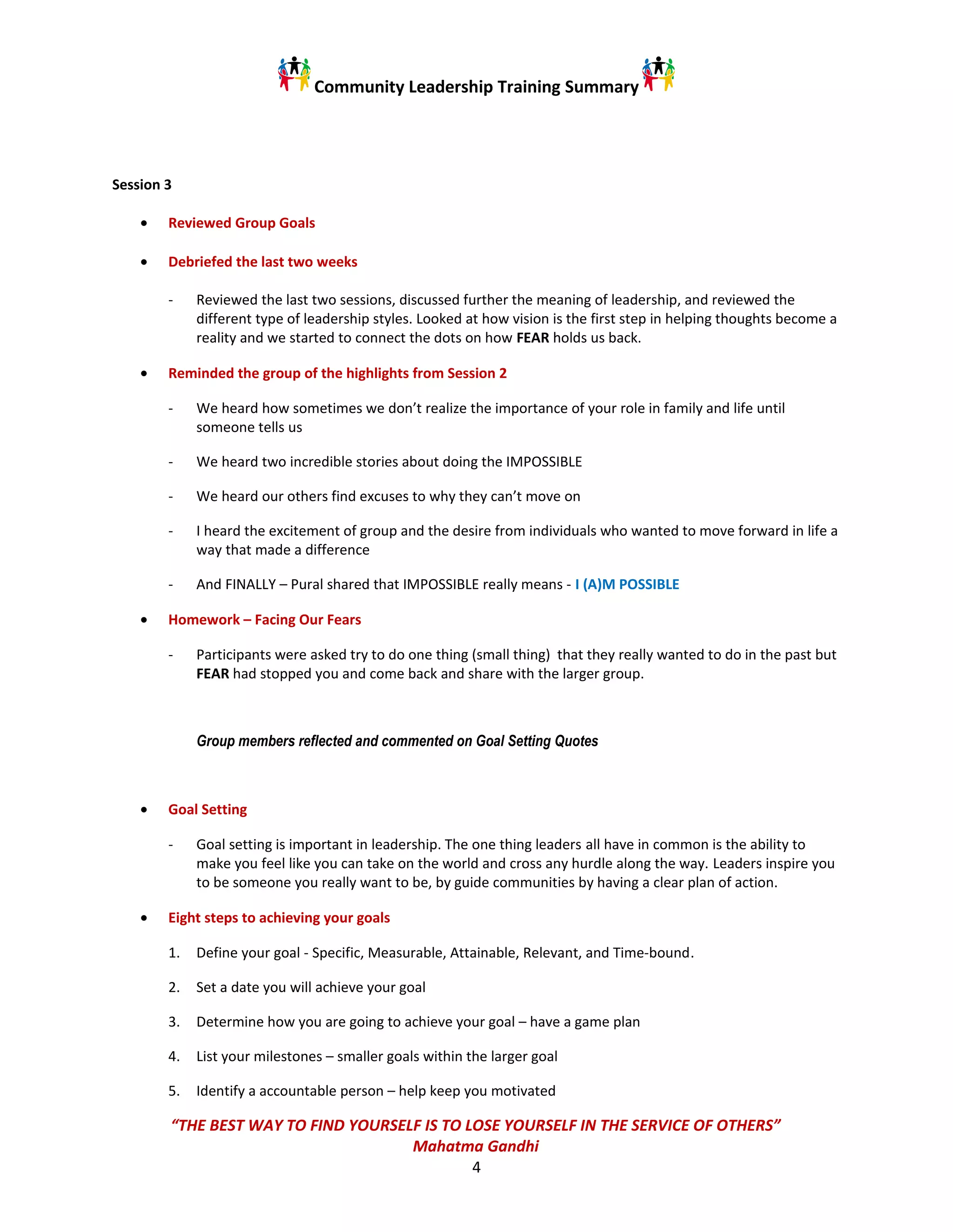 Community Leadership Training Summary | DOC