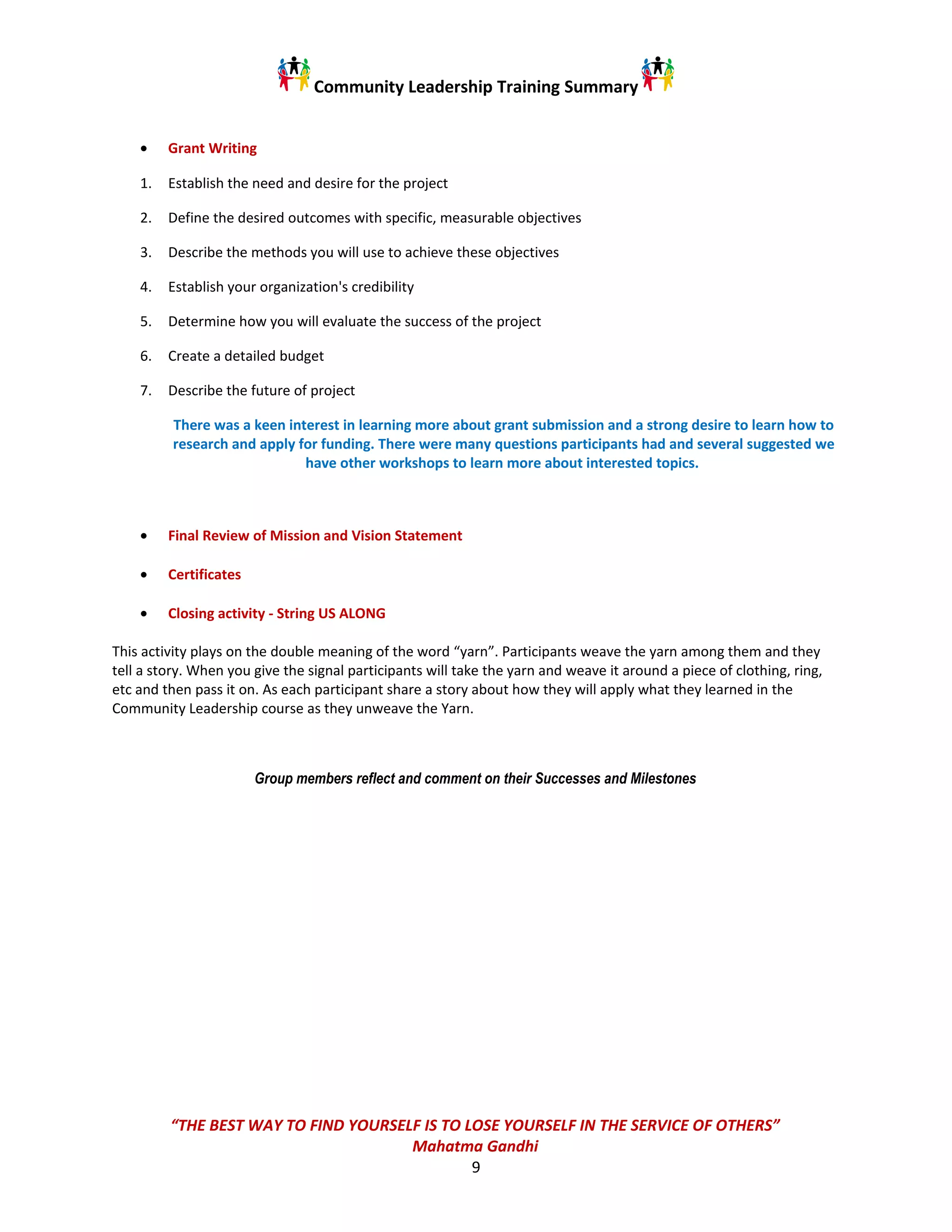 Community Leadership Training Summary | DOC