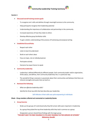 Community Leadership Training Summary | DOC