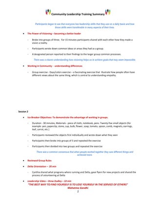 Community Leadership Training Summary | DOC