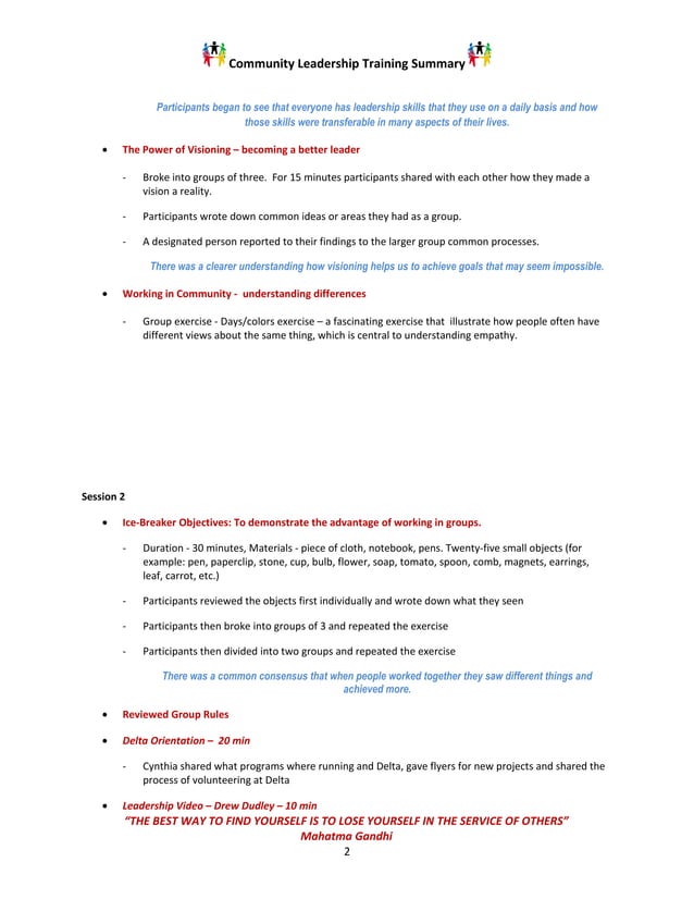 Community Leadership Training Summary | DOC