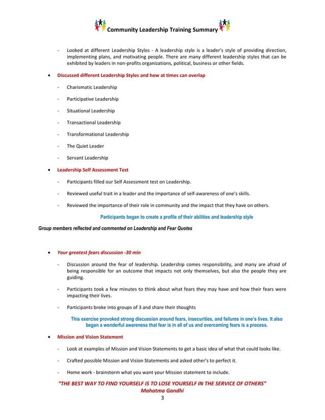 Community Leadership Training Summary | DOC