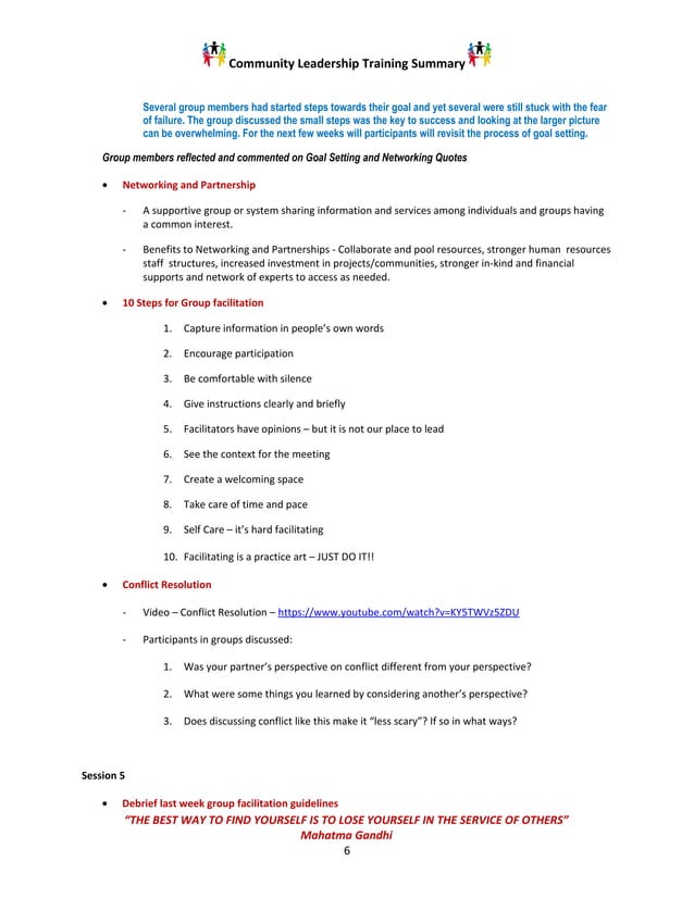 Community Leadership Training Summary | DOC