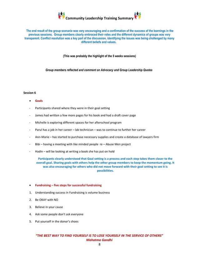 Community Leadership Training Summary | DOC