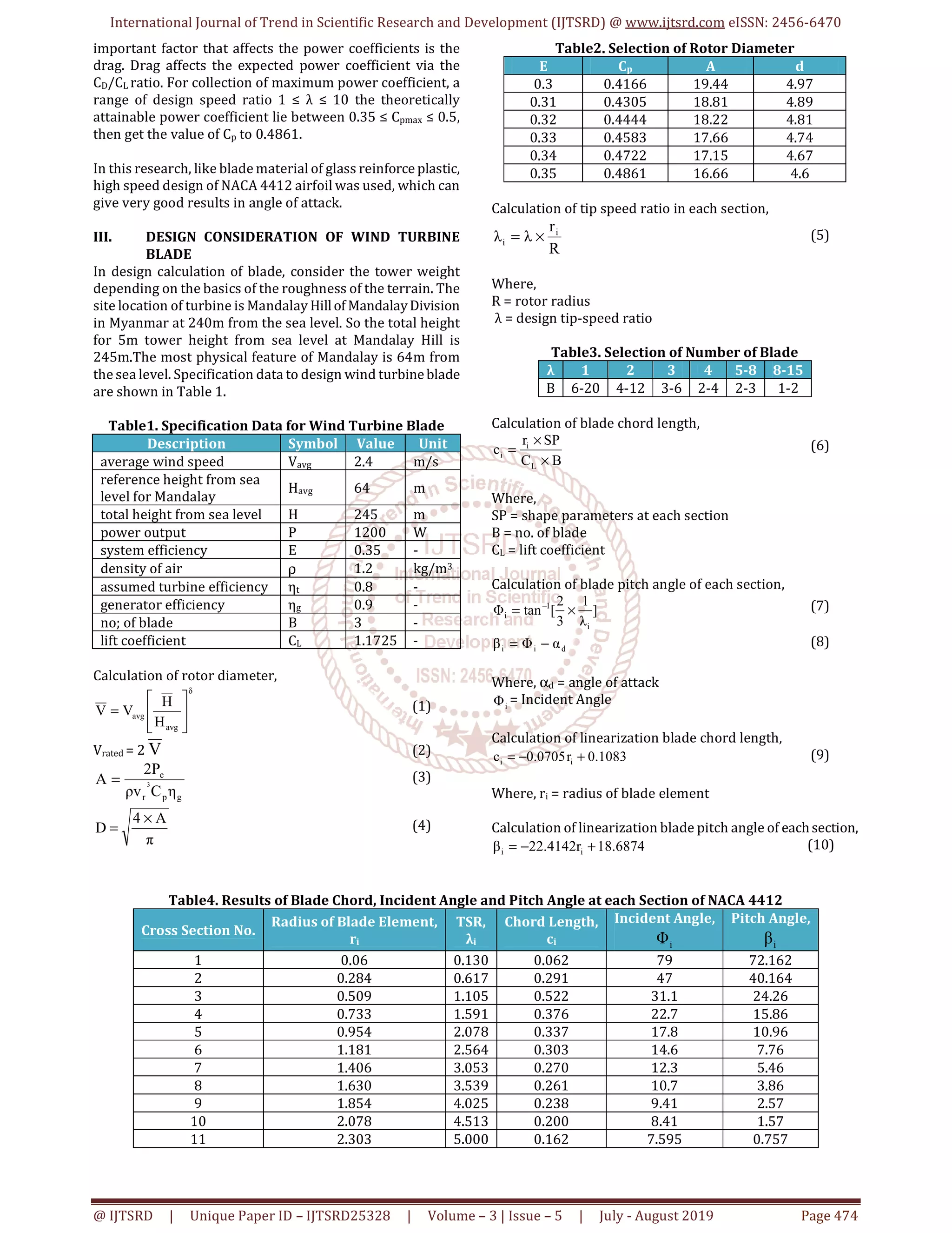 Design Calculation of 1200W Horizontal Axis Wind Turbine Blade for Rural Applications | PDF