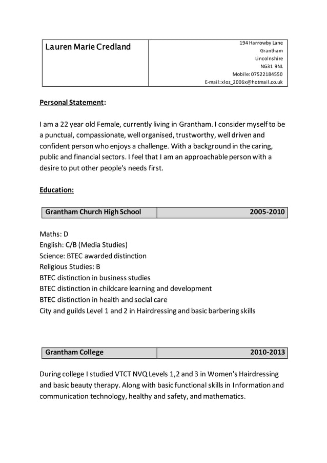 CV (lauren credland) | PDF