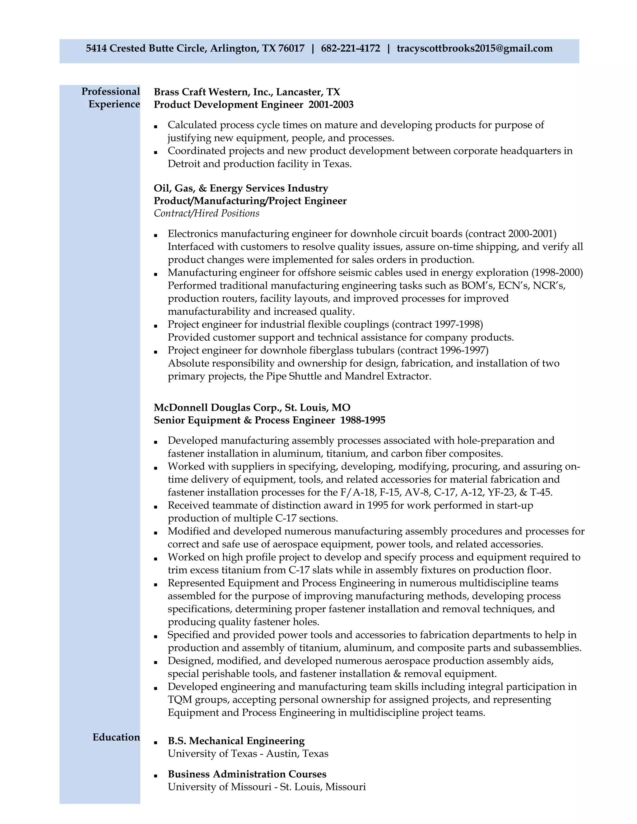 Tracy Brooks - Manufacturing Engineer | DOC