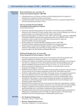 Tracy Brooks - Manufacturing Engineer | PDF