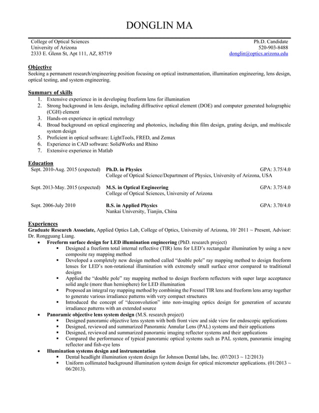 Donglin Ma's CV_Optical Engineering | PDF
