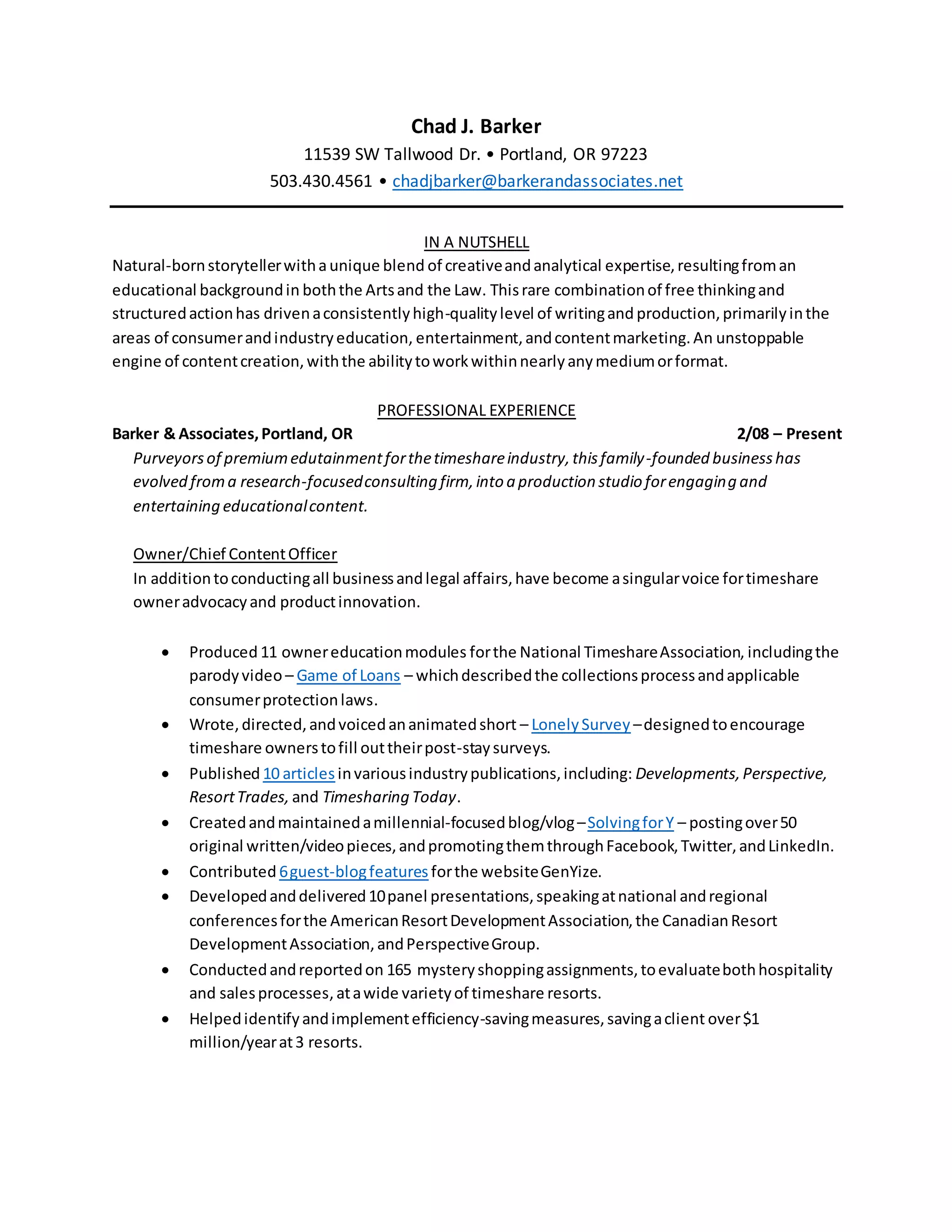 Barker - Resume 2.0 | PDF