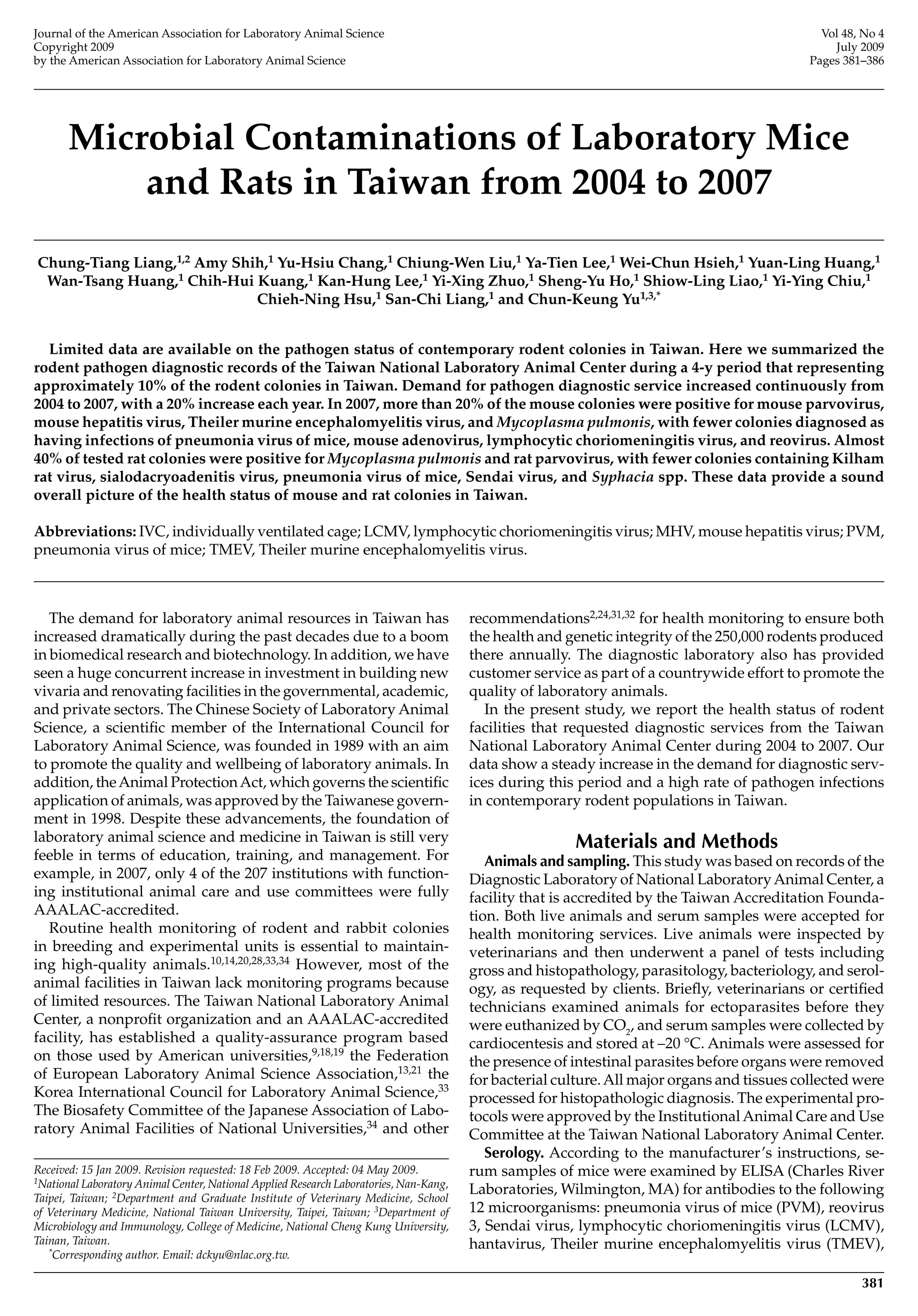 2009Microbial Contaminations of Laboratory Mice | PDF