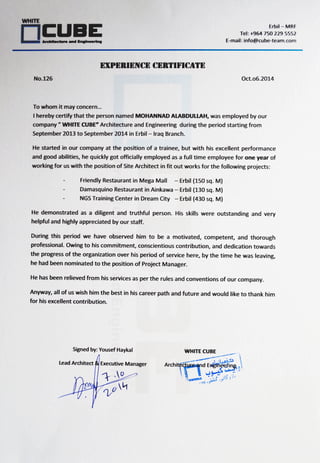 CUBE Experience Certificate | PDF
