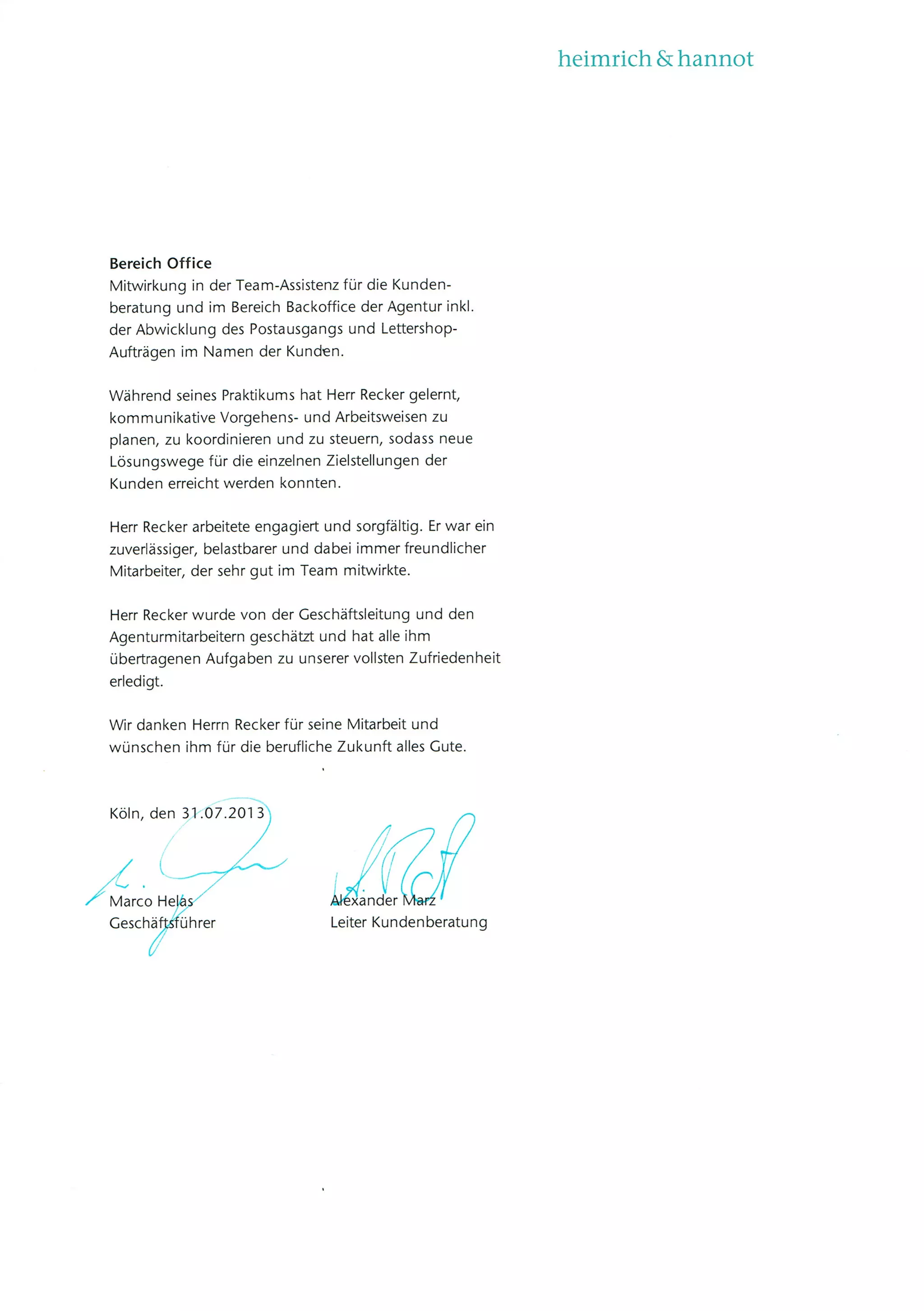 traineeship heimrich & hannot certificat | PDF