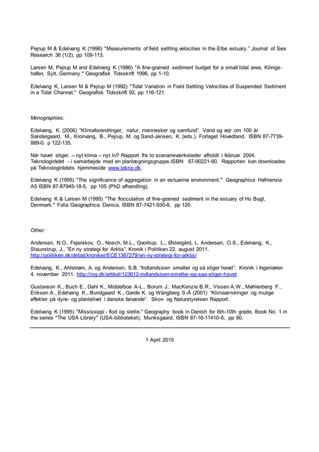 Karen Edelvang-List of publications-2015 | DOCX