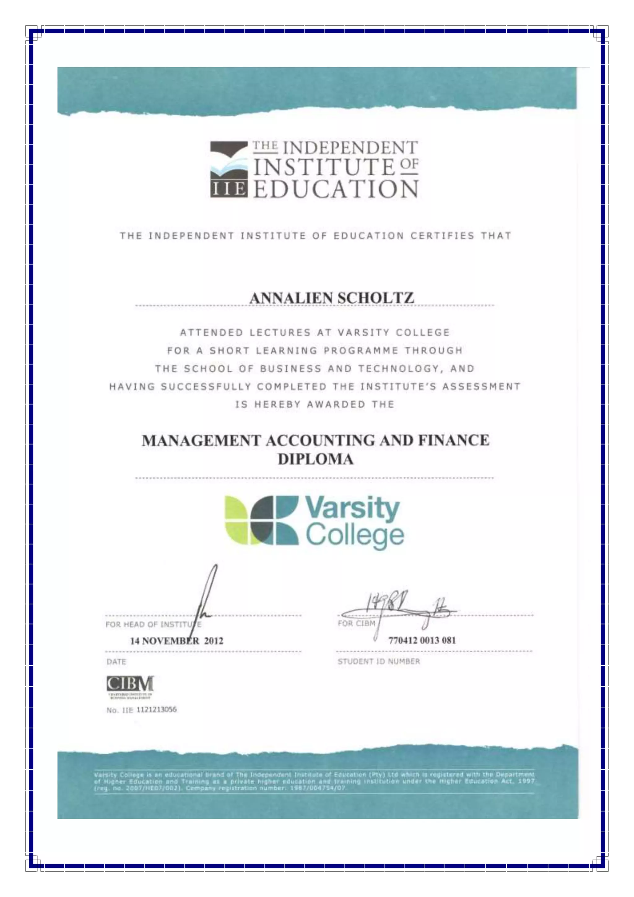 Management Accounting and Finance Diploma | DOCX | Business Accounting & Finance | Business