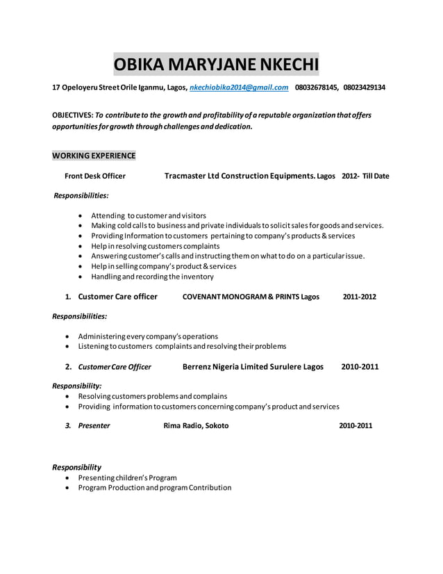 OBIKA MARYJANE NKECHI CV | DOCX