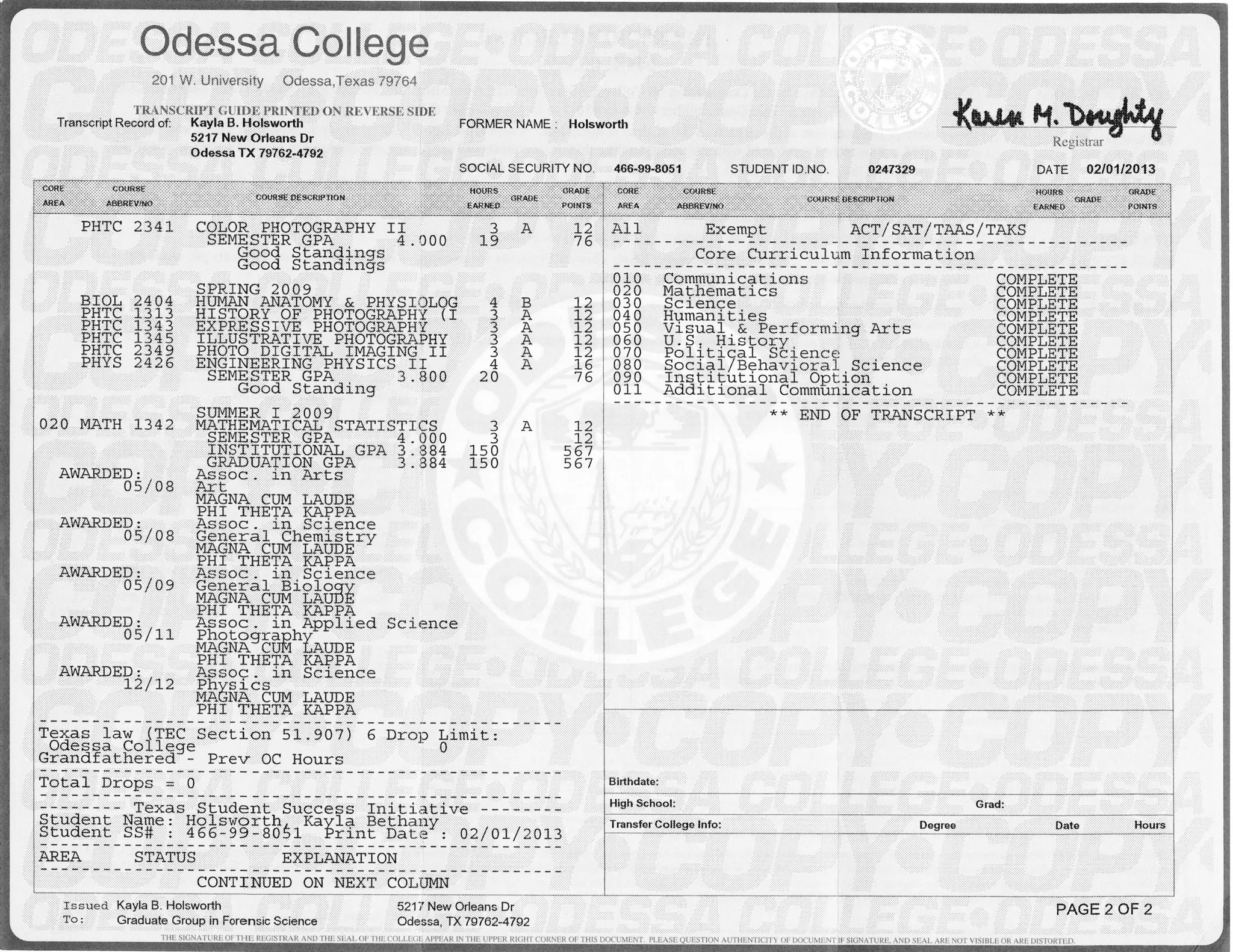 Odessa College Transcript 2015 highlighted | PPT